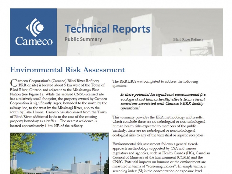 Blind River Refinery - ERA Public Summary | Cameco Fuel Services