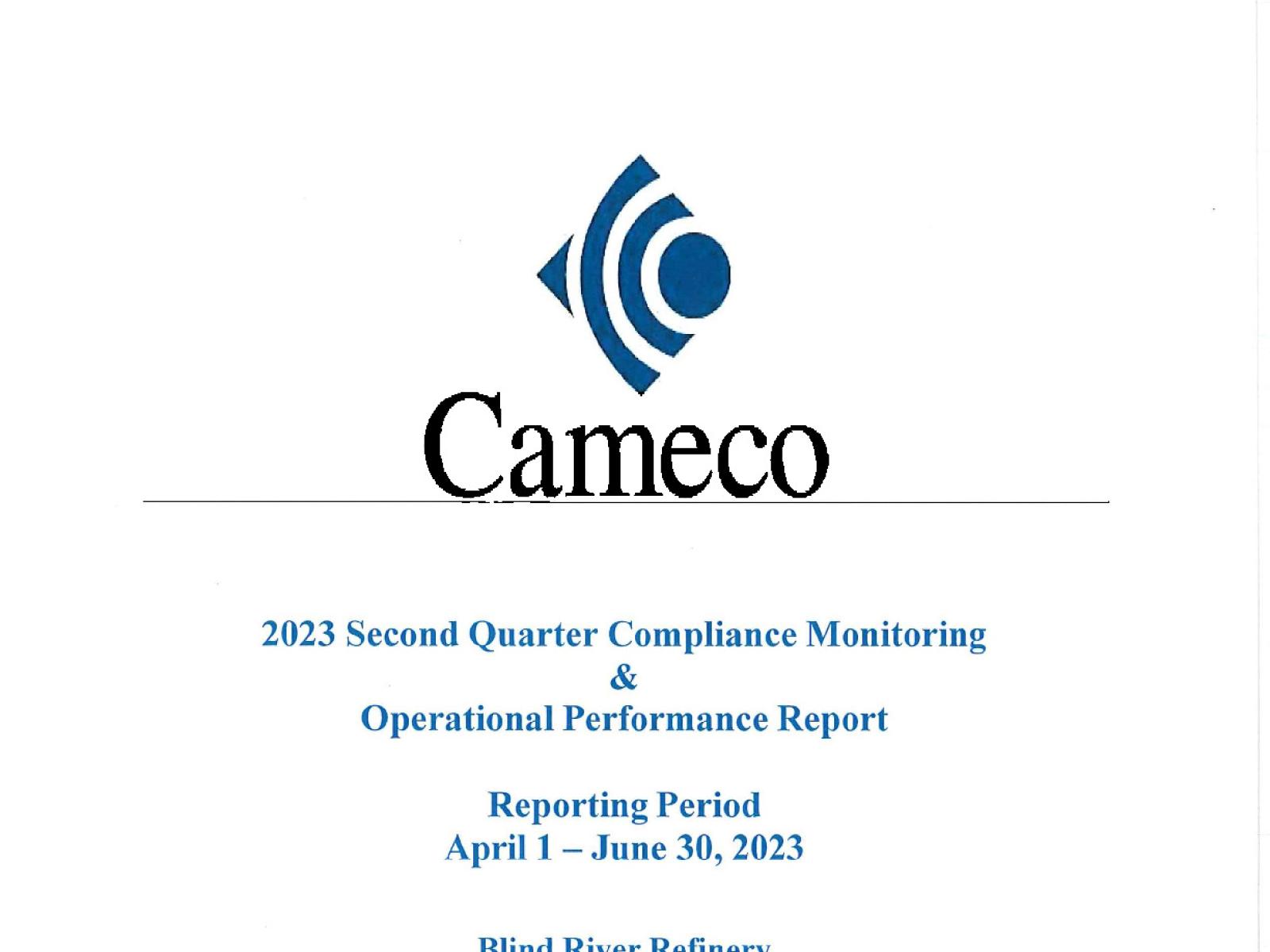 2023 Q2 Blind River Refinery Compliance Report | Cameco Fuel Services
